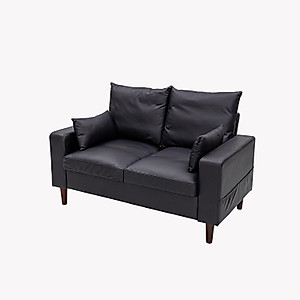 Panana Small Modern Loveseat Couch Sofa Upholstered Faux Leather 2-Seat Sofa Couch Love Seats Furniture for Small Space,Living Room,Studio,Apartment with 2 Pillows,Black