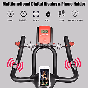 Goplus Indoor Cycling Bike, Upright Stationary Exercise Bicycle with Resistance Adjustment & Heart Rate Monitor, Adjustable Workout Belt Dive Bike for Home/Office/Gym, Black