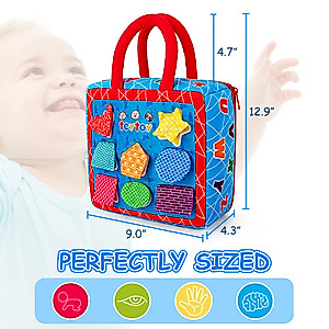teytoy Shape Sorter Toys with 2-Sided Activity Bag and 8 Textured Shape Blocks Develop Sensory Fine Motor Skills Game Child Development Preschool Baby Toy for 6-12 Months and Older