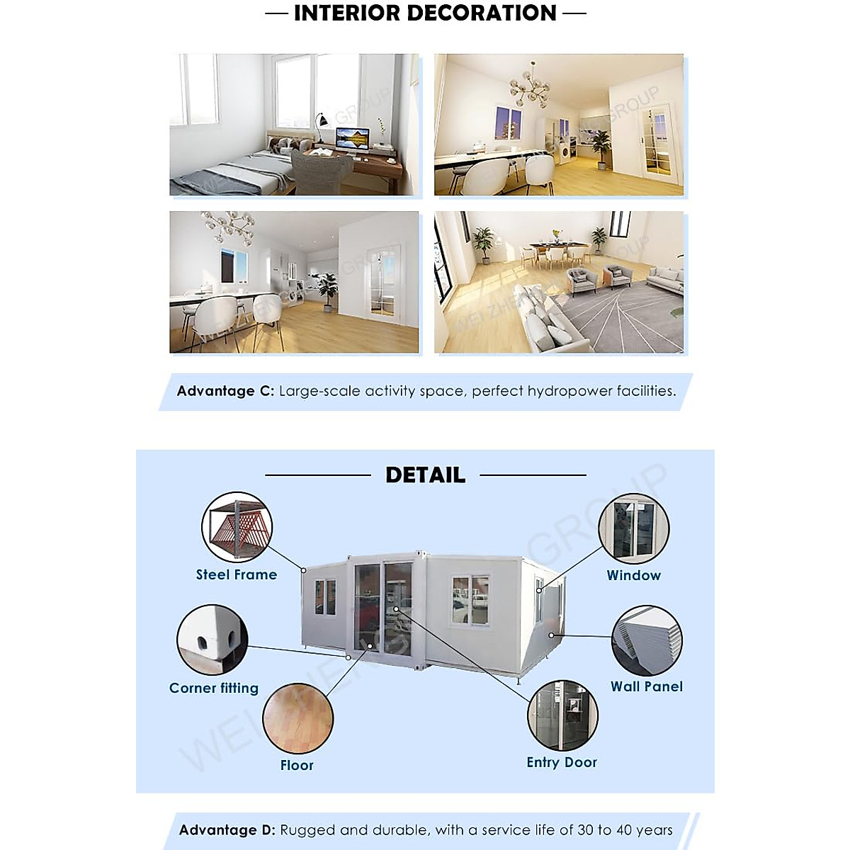 Kozay Tiny Homes 40FT Tiny House to Live with 3 Bedroom,1 Full Equiped Bathroom and Kitchen,Prefabricated Container House for Adults Living,Foldable Mobile Home Shipping Guaranteed