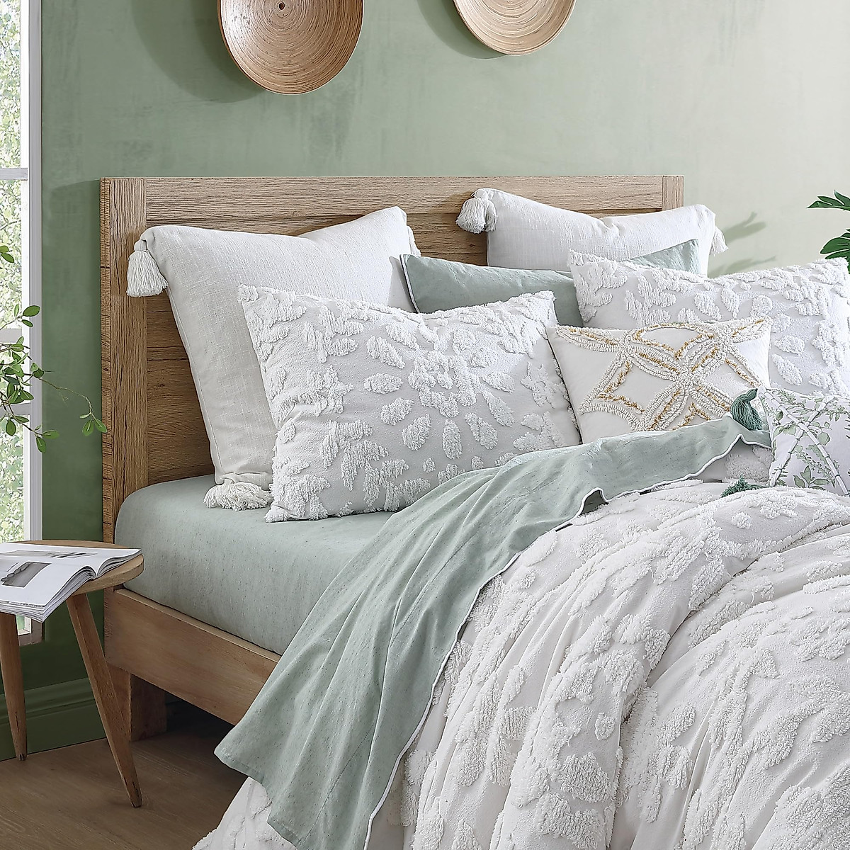 Peri Home 100% Cotton 3-Piece Duvet Cover and Sham Set, King, White Chenille Laurel