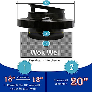 Leyso Chinese Wok Range Adapter/Reducer with 13-Inch Cast Iron Rim - Convert The Large Wok Well to Smaller Size (18" to 13")
