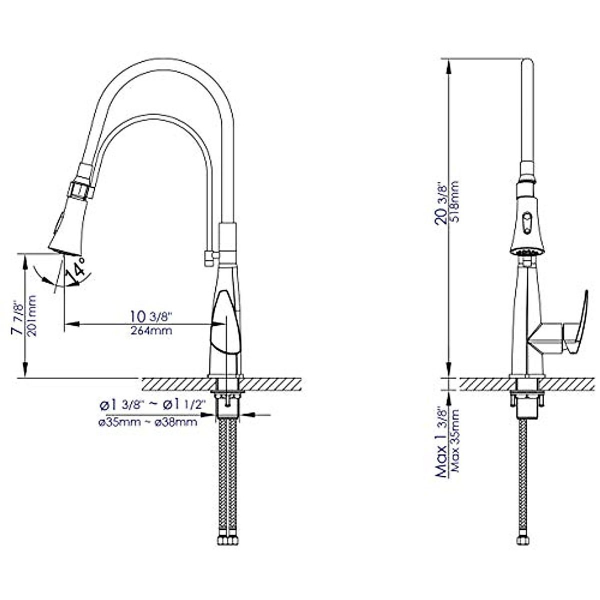 ALFI brand ABKF3001-PC Kitchen Faucet, 20.4"H, Polished Chrome