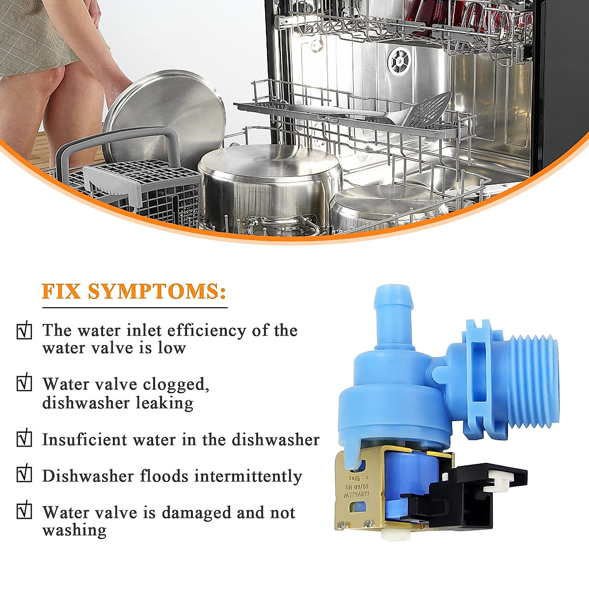 𝙐𝙥𝙜𝙧𝙖𝙙𝙚𝙙 W10327250 W11175771 W10327249 Dishwasher Water Inlet Valve by Blutoget- Fit for Whirlpool KitchenAid Kenmore 665 662 series Dishwasher-W10316814 PS11752927 W10195047-20-Year Warranty