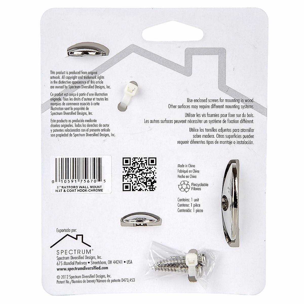 Stratford Chrome Hat & Coat Hook by Spectrum