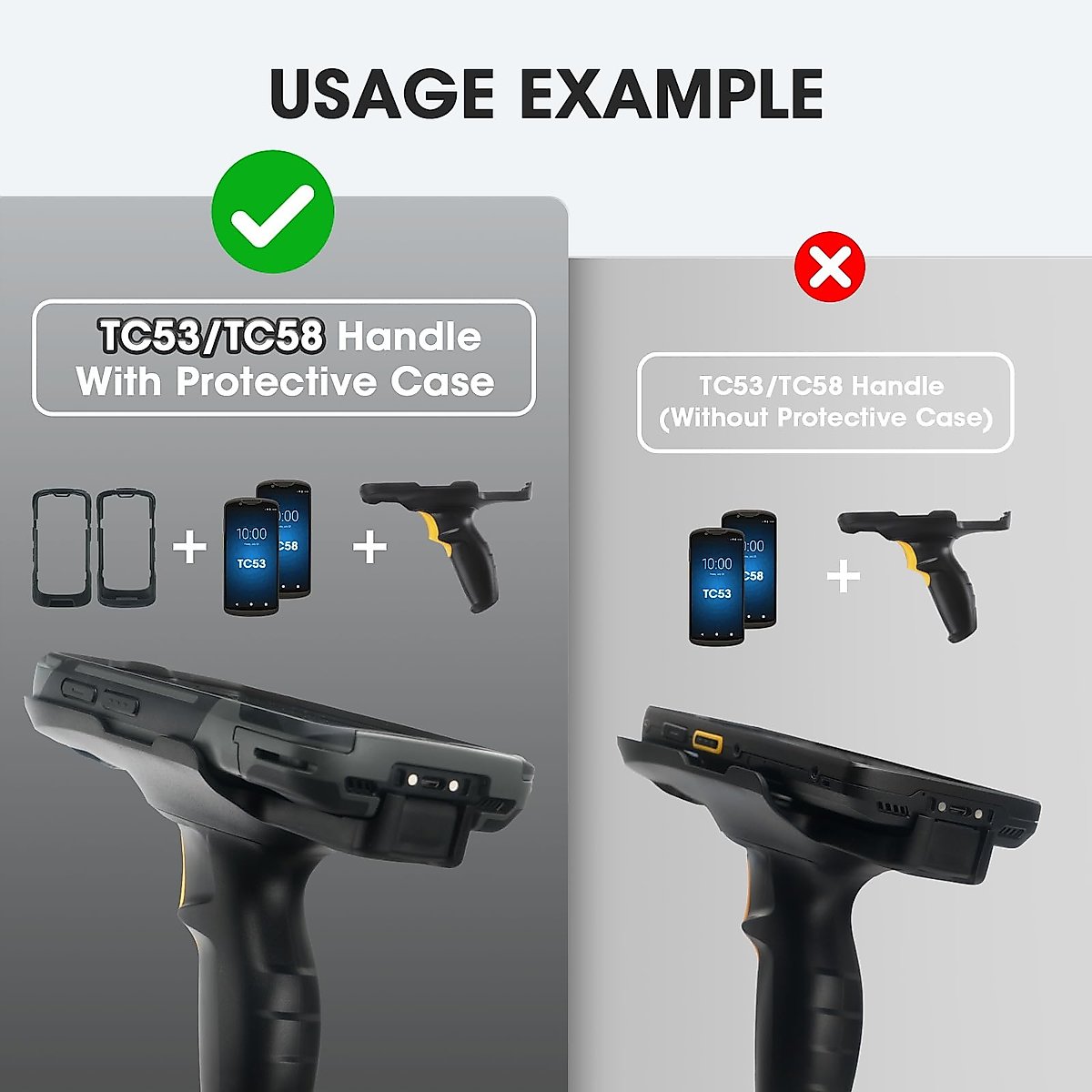 TC53 Trigger Handle with Protective Case for Zebra TC53 TC58 Handheld Barcode Scanner Mobile Computer, Rugged Cover (SG-NGTC5EXO1-01) and Sensitive Trigger Handle (TRG-NGTC5-ELEC-01) for Easy Scanning