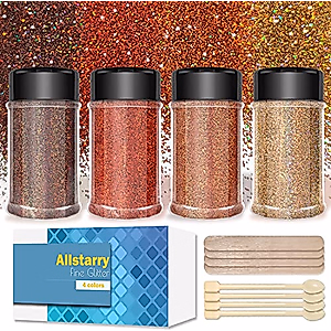 Allstarry Holographic Ultra Fine Glitter 4 Colors Metallic Autumn Gold Orange Coppery Glitter Powder 80ml per Jar for Resin, Tumblers, Slime, Painting Arts, Nail Art DIY Decoration