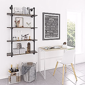 Gezen Industrial Pipe Shelving Metal Floating Shelves, Rustic Wood Ladder Bookshelf Wall Mounted Shelf Storage Bookcase for Living Room, Kitchen, Bathroom (4 Tier)
