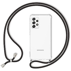 NALIA Necklace Cover Compatible with Samsung Galaxy A52 5G / A52 / A52s 5G Case, Transparent Protector with Band, Hardcase & Adjustable Holder Strap, Easy to Carry Crossbody, Color:Black