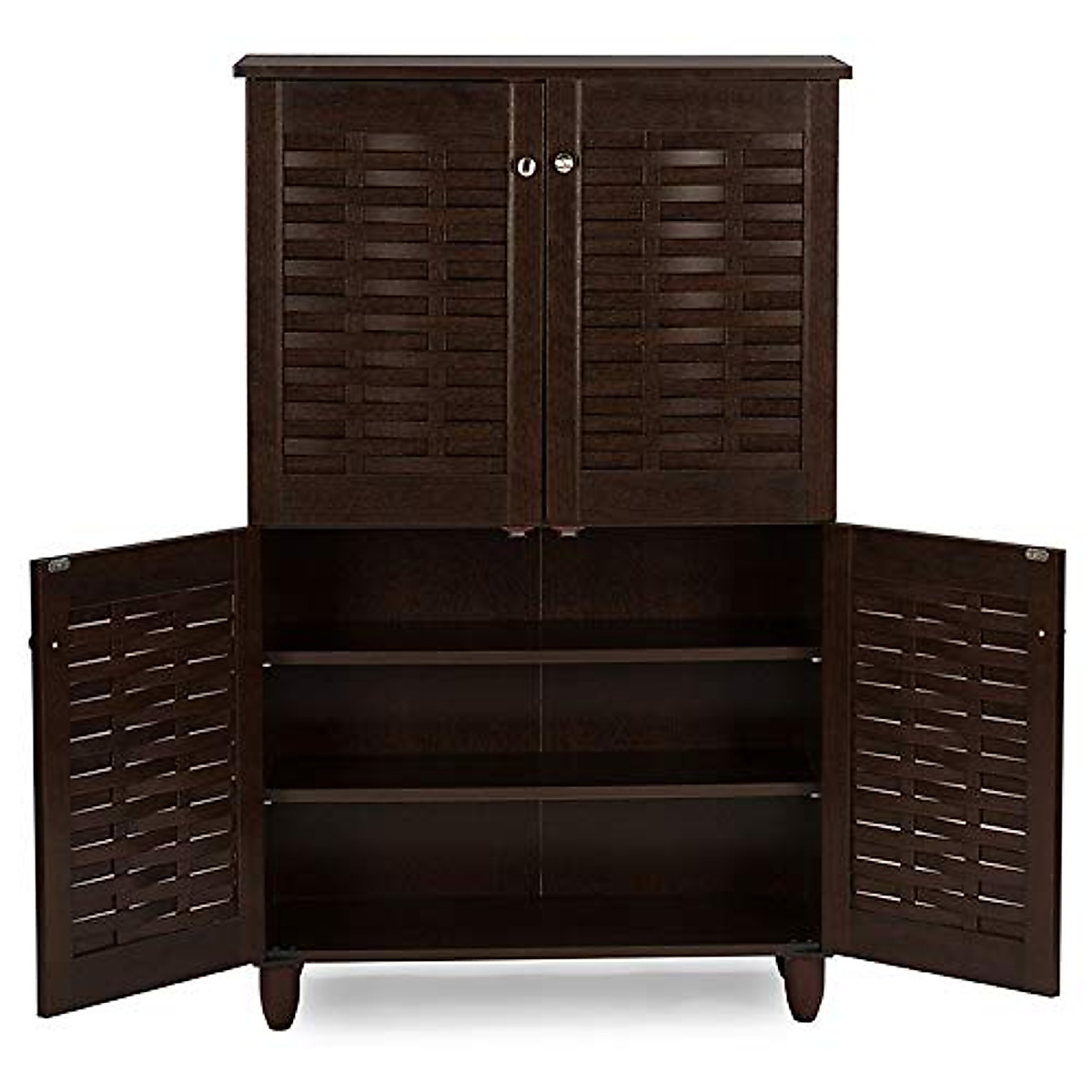 Wholesale Interiors Baxton Studio Winda Modern and Contemporary 4-Door Dark Brown Wooden Entryway Shoes Storage Cabinet