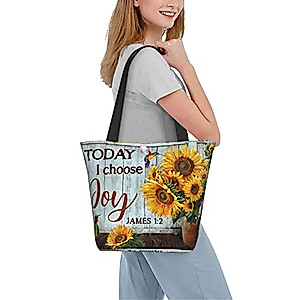 Aesthetic Tote Bag for Women, Lovely Sunflower Hummingbird Today I Choose Joy Shoulder Handbag, Inspirational Shopping Bags for Work Travel Business Beach School