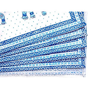 FIKIMOS Hand Block 100% Cotton Indian Style Theme Dining Table Mats and Napkins Set of 6 Place-mats Runners (Blue-03)