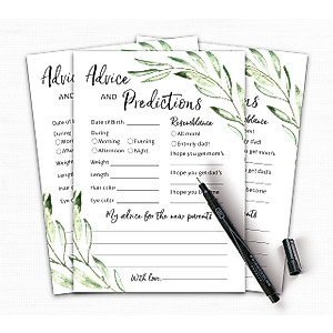 GREENERY Prediction and Advice Cards,Pack of 25, New Parents Mom & Dad to be Mommy & Daddy Message, Rustic Floral Green Olive Branch Couples Coed Shower Activity Keepsake Book G320-PDAV