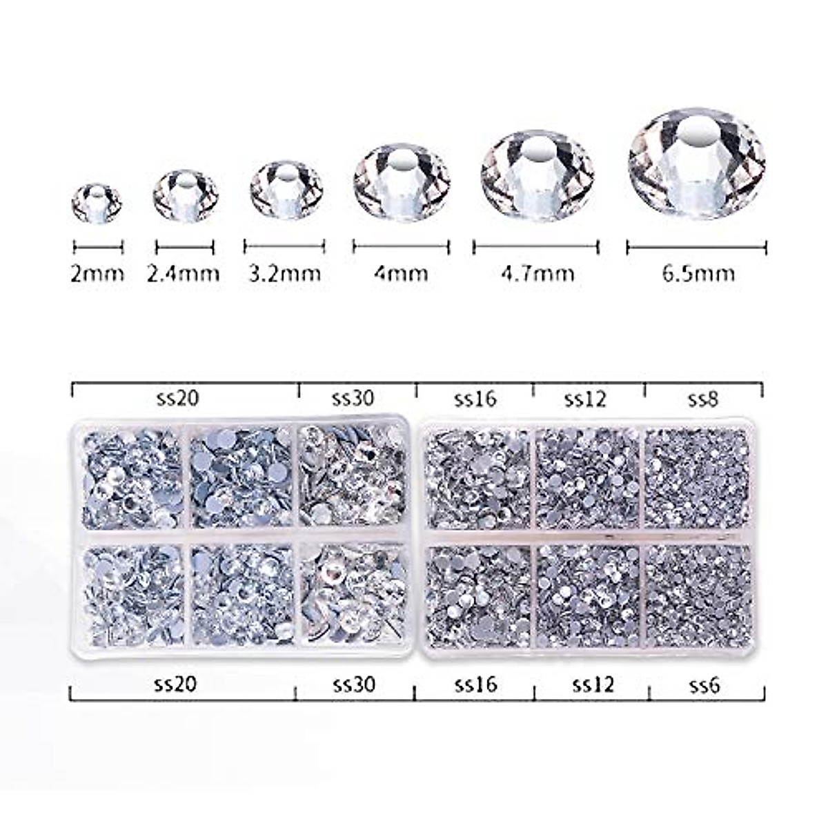 OUTUXED 5040pcs Clear Rhinestones for Crafts, Flatback White Nail Rhinestone Gems, Craft Glass Diamonds Stones with Tweezers and Picking Rhinestones Pen, SS6-SS20 Crystal