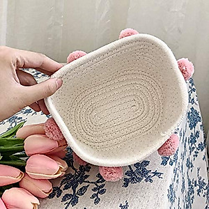 pizarra Cotton Woven Storage Basket Cute Pompom Decor Sundries Finishing Box Nordic Cosmetic Toys Organizer Pink S
