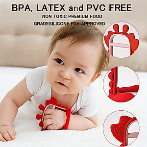 AmorBeBe Never Collect Dust Baby Teethers 2 Packs Anti-Dropping Teething Toys for Babies 0-6 Months 6-12 Months Silicone Wrist Teether Sensory Chew Montessori for Infants Hand Pacifier(Crab)