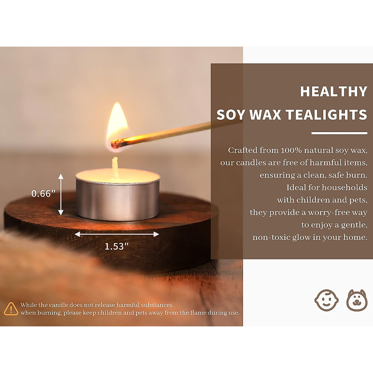 Soy Wax Tealight Candles | 100 Pack- 6 Hours Long Burning Tea Candles, 100% Natural Soy Wax Tea Lights Candles | Paraffin-Free, Unscented Tealights Candles Bulk for Party, Home, Wedding, Emergency