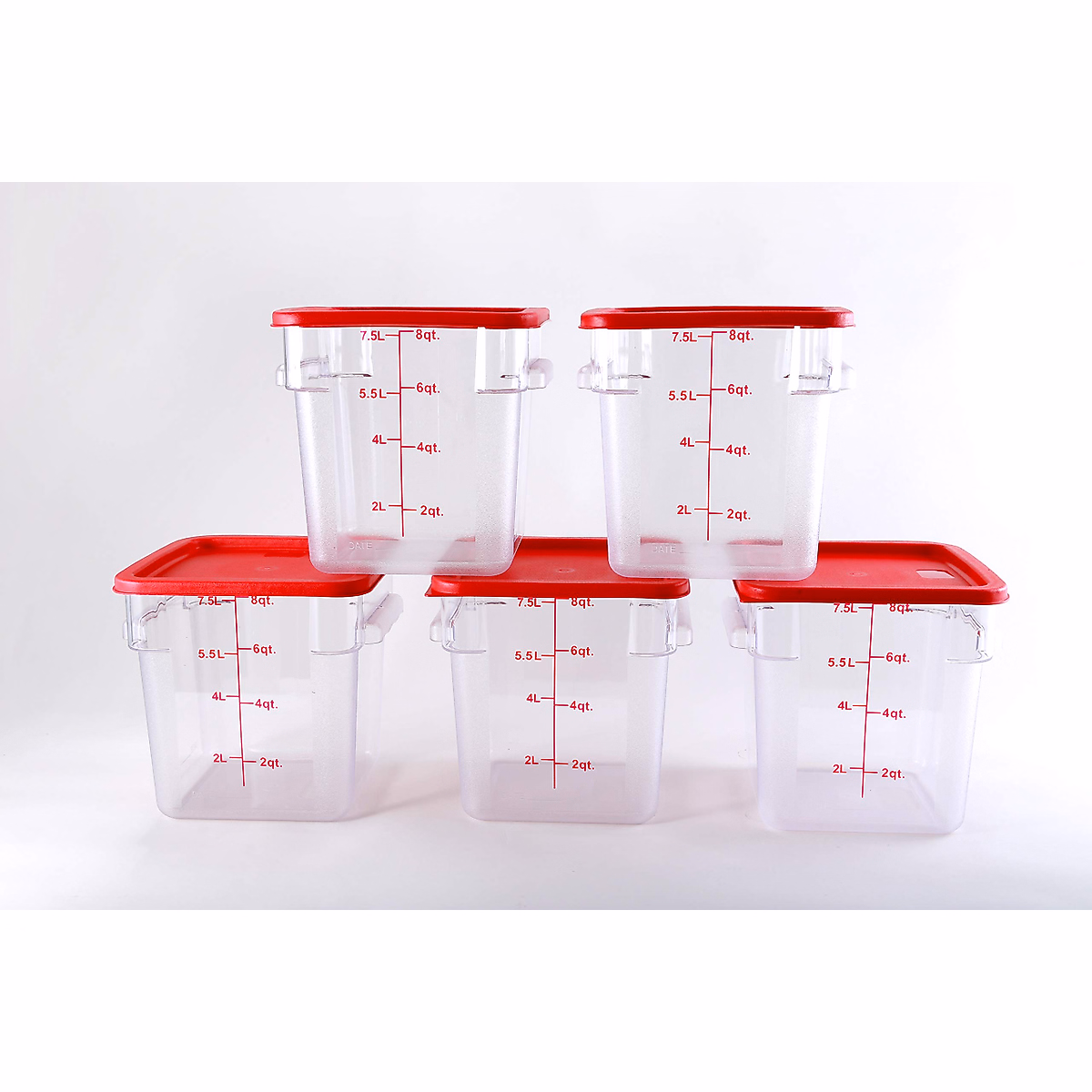 Hakka 8 Qt Commercial Grade Square Food Storage Containers With Lids,Polycarbonate,Clear - Case of 5