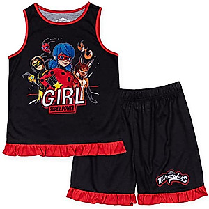 Miraculous Ladybug Rena Rouge Little Girls Ruffle Tank Top Shirt & Pajama Shorts Set 5 Black