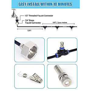 Tesmotor Misters for Outside Patio, 26FT Misting Line + 9 Brass Nozzles Misting System for Cooling, Outdoor Misters for Patio Garden Lawn Pool Umbrella Trampoline