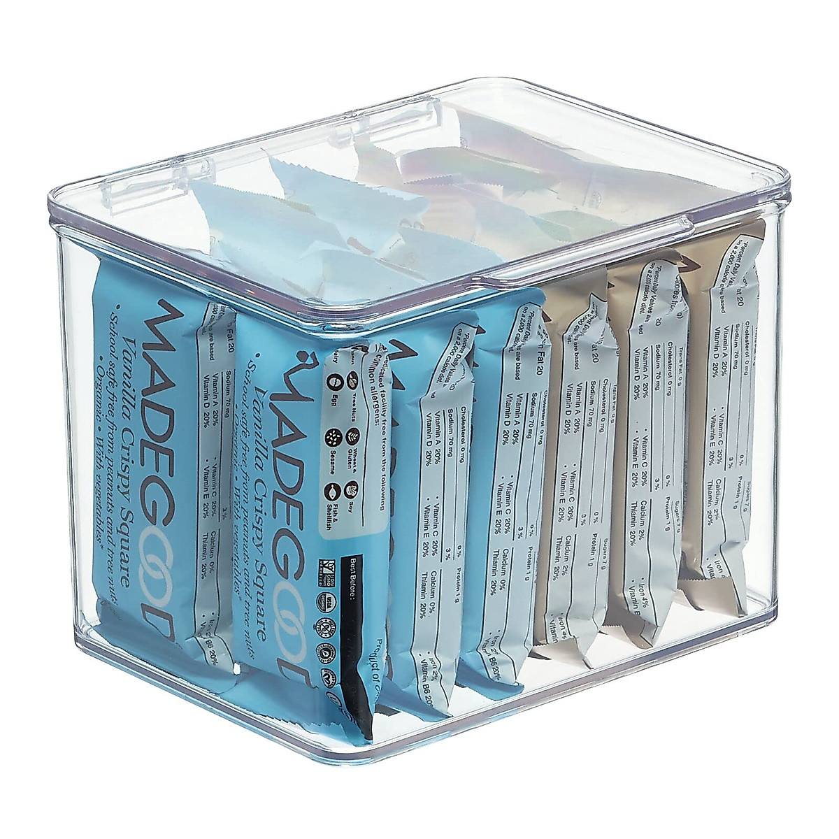 mDesign Plastic Kitchen Pantry and Fridge Storage Organizer Box Containers w/Hinged Lid for Shelves or Cabinets, Holds Food, Snacks, Seasoning, Condiments, Utensils, Lumiere Collection, 8 Pack, Clear