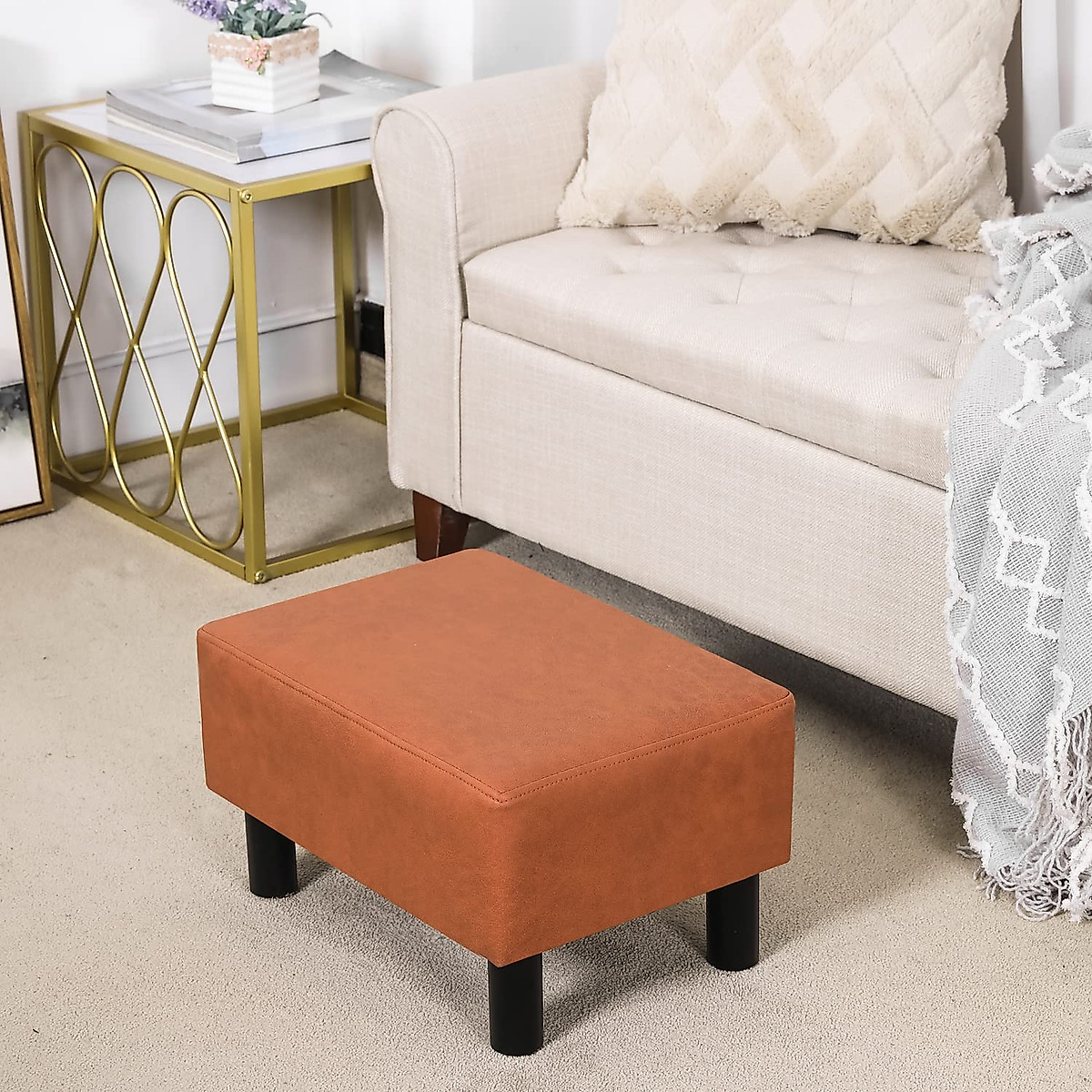 Joveco Small Footstool Ottoman Footrest Modern Rectangular Foot Stools for Living Room Bedroom (Orange)