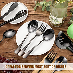 Patelai 15 Pieces Christmas Stainless Steel Serving Utensils Set 8.7" Large Serving Spoons Slotted Spoon 9.45" Tong 9" Serving Forks Flatware Kitchen Catering Banquet Wedding Party (Black)