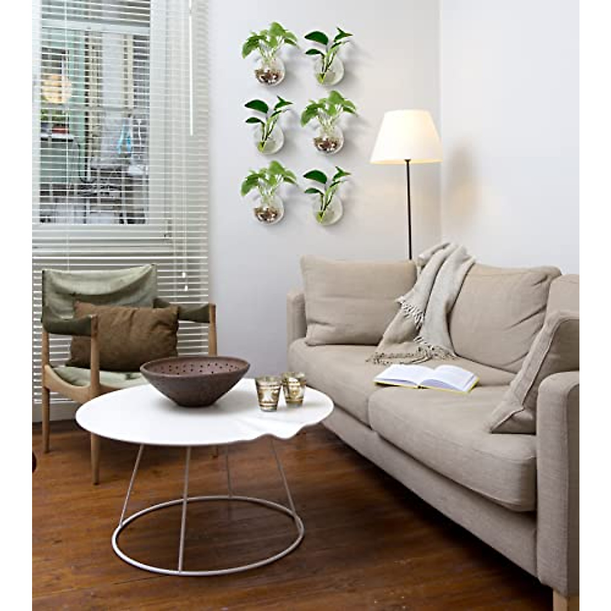 GEOLUX 6 Pack Terrarium Wall Hanging Glass Planters for Air Plants, Succulents, Herbs, Flowers Propogation Wall Hanging Planter Globes for Home Garden Office Décor Easily Mount to Wall