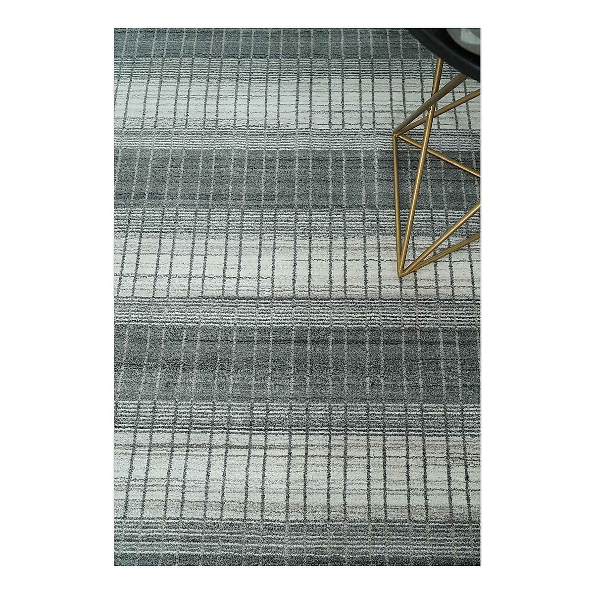 Modern Hand Made Stripes Scandinavian Blended Wool Flatwoven Area Rug, Ivory, Gray and Brown, 8x10 | KE23810