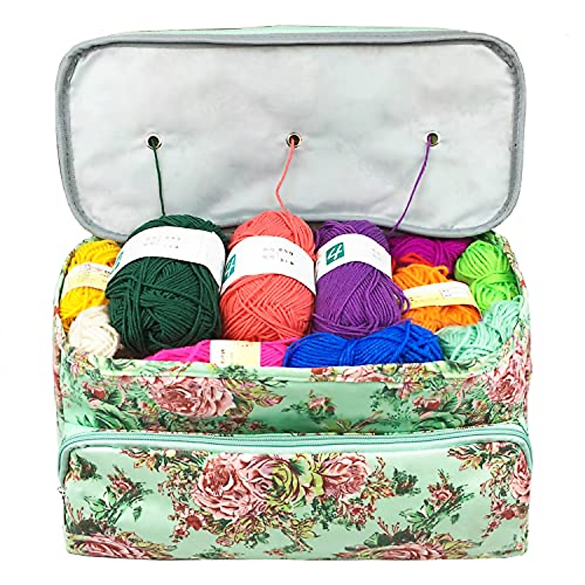 Weabetfu Knitting Bag Large Size,Yarn Storage Organizer Tote Bag Holder Case Cuboid with Zipper Closure and Pocket for Knitting Needles Crochet Hooks Project Accessories,Easy to Carry(Up to 14 Inch)