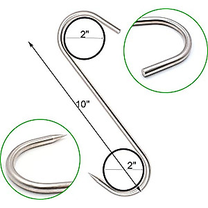Alele 10" Meat Hook 10mm Heavy Duty Stainless Steel Butcher Hooks for Hanging Beef (10inch 10mm 4p)