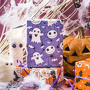 LeZakaa Halloween Wrapping Paper Sheet - 12 Sheet with 4 Different Design - Skull/Ghost/Pumpkin/Bat Pattern for Men, Women, Kids, Boys, Girls - 27.5 x 19.6 inches Per Sheet