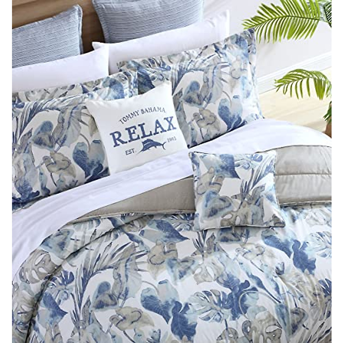 Tommy Bahama - King Comforter Set, Reversible Cotton Bedding with Matching Shams & Bonus Throw Pillows, All Season Home Decor (Raw Coast Blue, King)