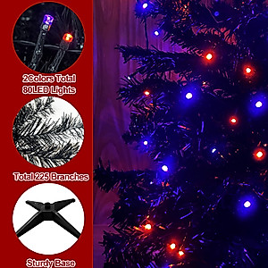 TURNMEON 4 Ft 80 LED Orange Purple Lighted Halloween Tree Decor with Timer DIY 25 Bats Ornament Battery Powered Full Artificial Black Xmas Christmas Tree Halloween Decorations Home Indoor Outdoor