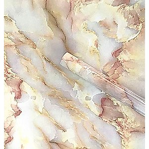 Yija Self Adhesive Granite White Pink Jade Look Marble Gloss Film Vinyl Counter Top Peel and Stick Wall Decal 15.6inch by 79inch