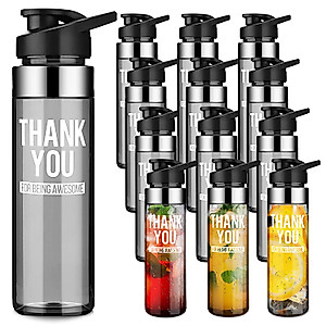 Inbagi 12 Pcs Thank You Gifts Plastic Water Bottle 21oz Snap Lid Water Bottle Portable Sports Water Bottle Thank You for Being Awesome Sign Employee Appreciation Gifts for Teacher Volunteer Coworker