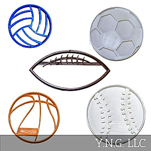 SPORTS BALLS VOLLEYBALL SOCCER FOOTBALL BASKETBALL SET OF 5 COOKIE CUTTERS MADE IN USA PR1079