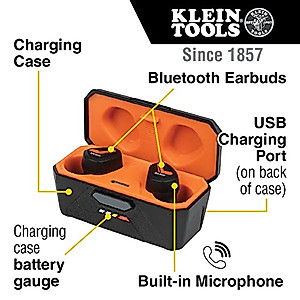 Klein Tools AESEB1 Bluetooth Jobsite Earbuds, Wireless Hearing Protection Earplugs with 28dB Noise Reduction Rating, 15-Hour Playtime