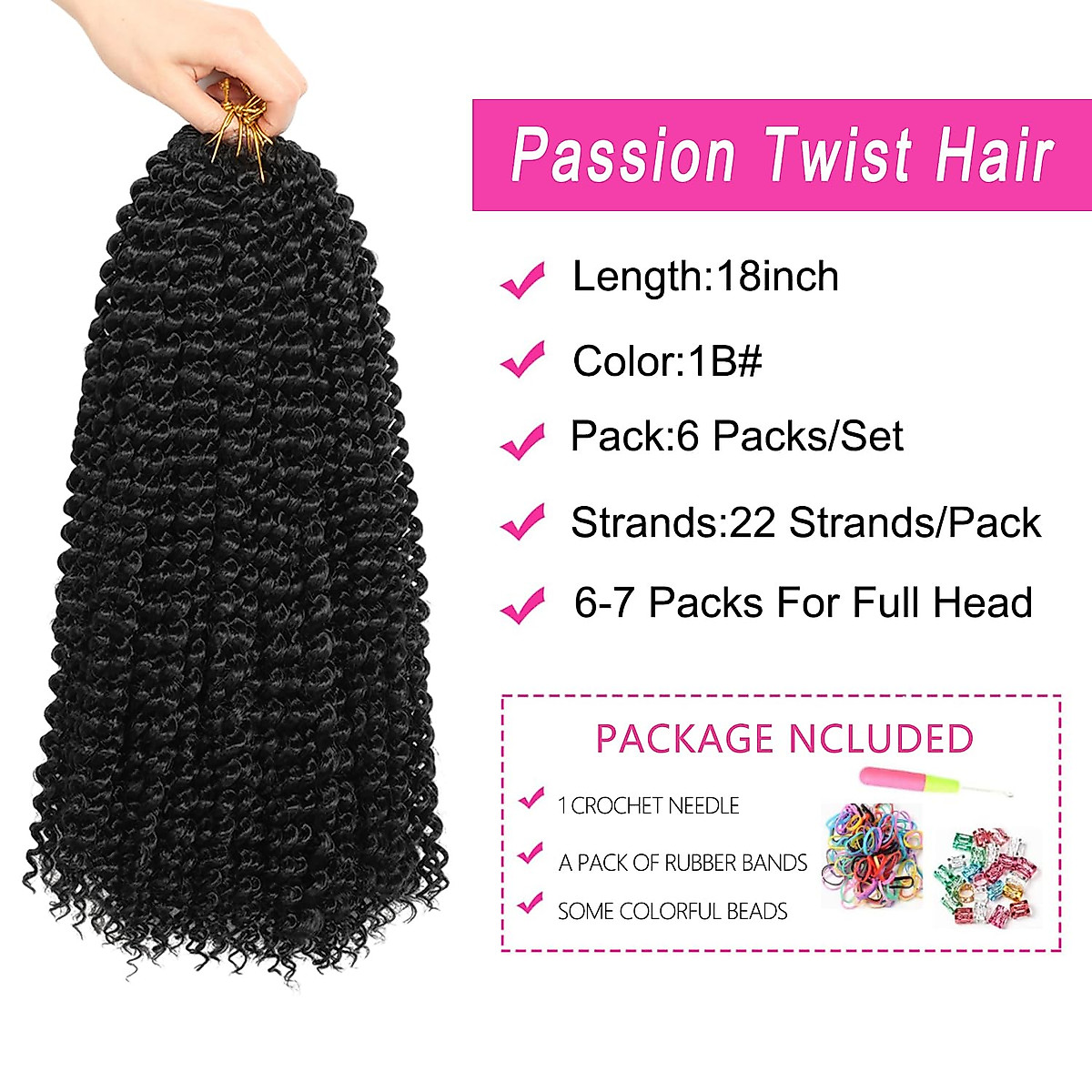 Ubeleco Passion Twist Hair 18 Inch 132 Strands Water Wave Crochet Hair Long Curly Braiding Hair Spring Twist Crochet Braids Hair Extensions for Black Women(18inch,1B)