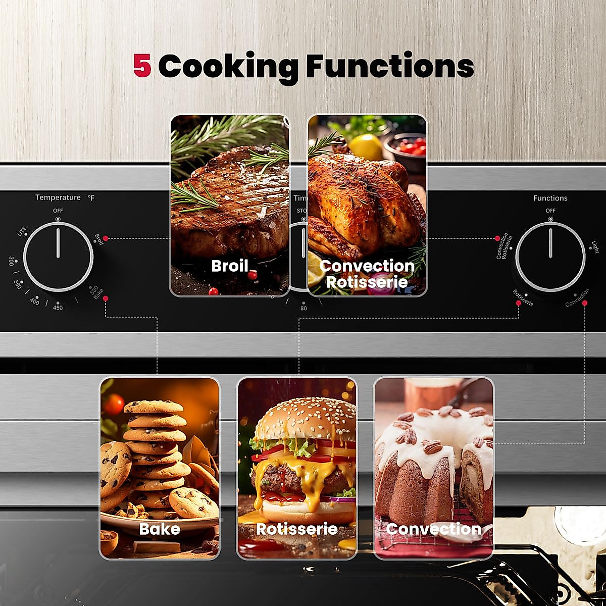 GASLAND 24 Inch Gas Wall Oven, Pro GS606MS Natural Gas Wall Oven, Built-in Single Wall Oven, with Bake Broil Rotisserie Functions, Built-in Timer and Convection Fan, 120V Cord Plug, Stainless Steel