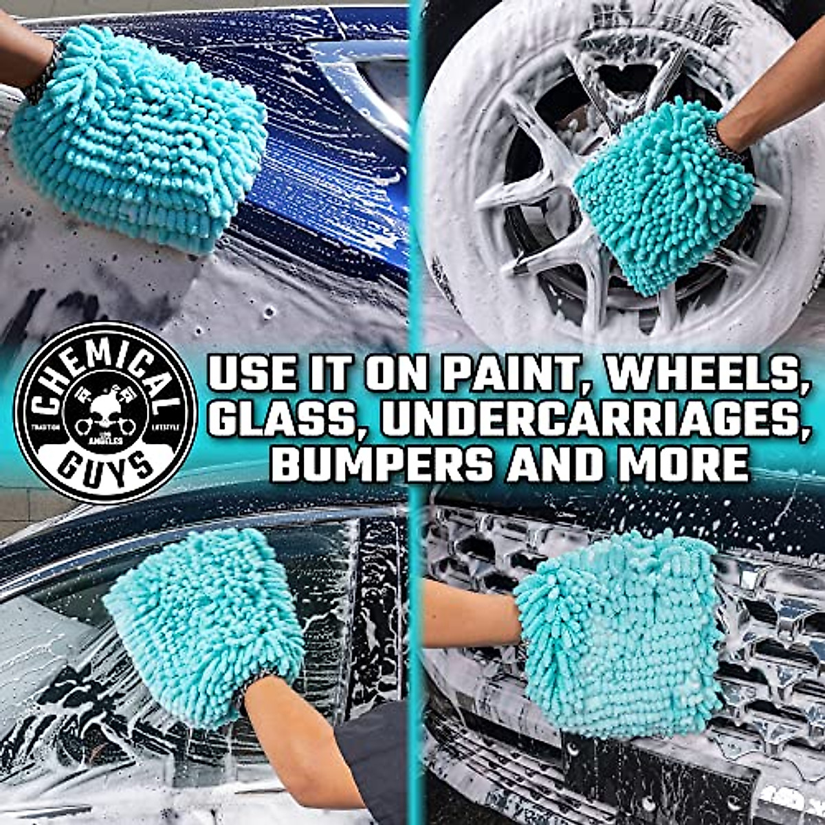 Chemical Guys MIC513 Big Noodle Chenille Microfiber Scratch Free Supersized Car Wash Mitt for Cars, Trucks, SUVs, RVs & More, Turquoise (11" x 12")