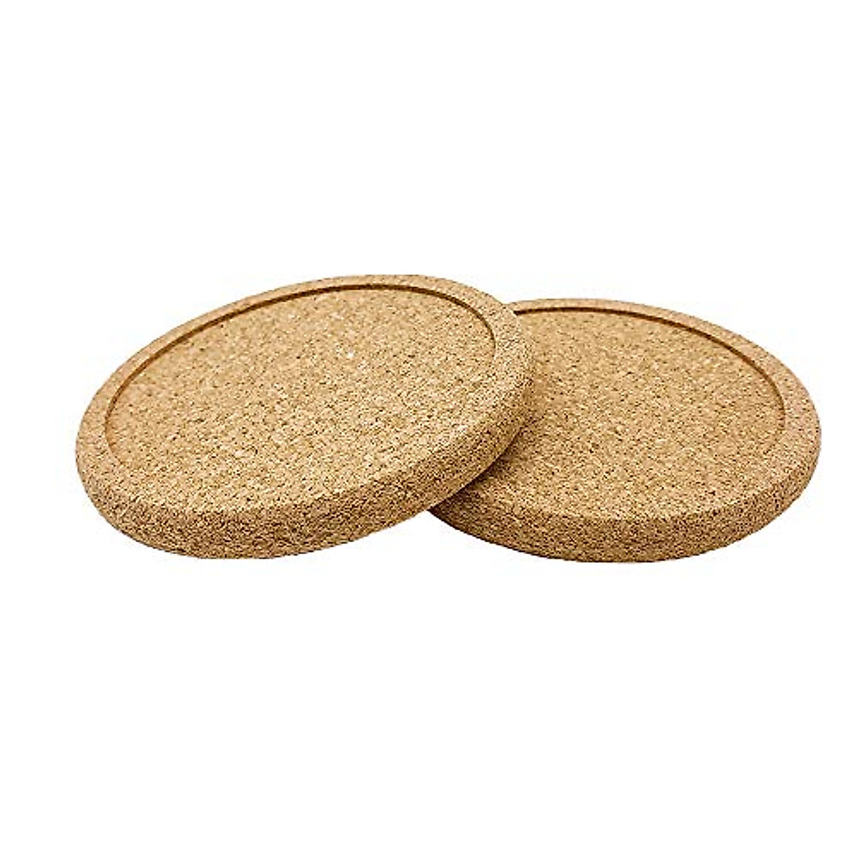 Geobom Natural Lip Cork Coasters for Drinks with Grooved Round Edge Set of 2 Absorbent Heat & Water Resistant Reusable Durable Saucers Bar Glass Cup & Mug Housewarming Gift (2)