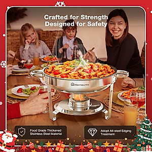 WARMOUNTS 4-Pack Chafing Dish Buffet Set, 98% Assembled 5QT Round Buffet Servers No Assembly Warmers Set, Stainless Steel Catering Food Warmer with Glass Lid & Holder for Party