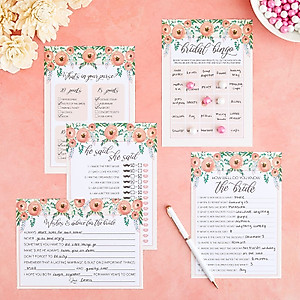 Juvale Set of 5 Bridal Shower Games for 50 Guests, Wedding and Engagement Party Activities, Pink Floral Design