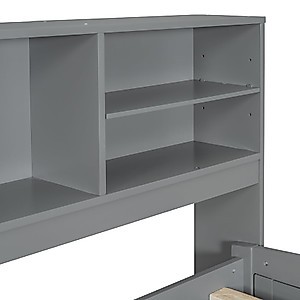 DNChuan Full Size Daybed with Storage Drawers and Bookshelf Headboard,Captains Bed and Underneath 2 Cabinets for Kids Boys Adults Girls,Gray