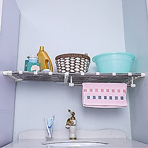 Hershii Tension Shelf Expandable Closet Organizer Adjustable Rod Heavy Duty Hanging Rail Rustproof DIY Storage Rack 4-Bar Extention with Gaskets for Garage Bathroom Kitchen Bedroom Wardrobe