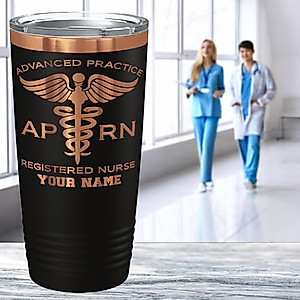 Personalized APRN Advanced Practice Registered Nurse on Black with Ion Rose Gold Design 20 oz Stainless Steel Tumbler with Lid - Insulated Cup - Custom Travel Mug