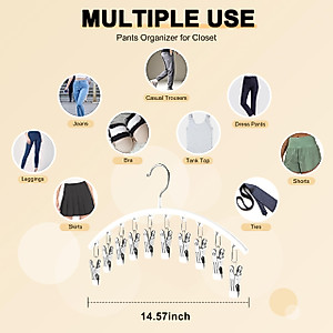 Legging Organizer for Closet, Metal Yoga Pants Hanger w/Rubber Coated 2 Pack w/10 Clips Hold 20 Leggings, Hangers Space Saving Hanging Closet Organizer for Closet Organizers and Storage-White