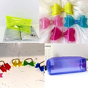 AOUXSEEM Jelly Transparent Leather Vinyl Sheets,Candy Solid Colors Waterproof Faux Leather Fabric Sheets 【6 Pcs/21 x 30 cm】Perfect for Making Bows Earrings Handbags (Bright Solid Colors)