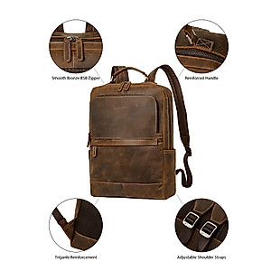 BOSTANTEN Leather Backpack for Men, 15.6 inch Laptop Backpack Large Capacity Business Travel Bag Vintage Shoulder Daypacks